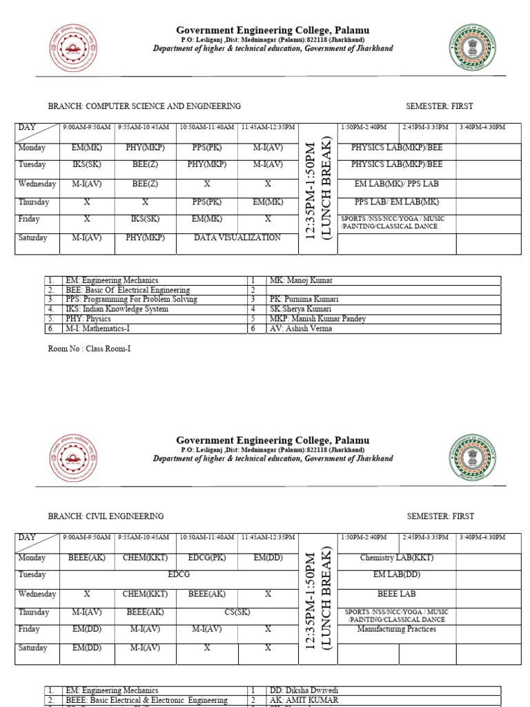 Time Table PDF | PDF | Physical Sciences | Computing