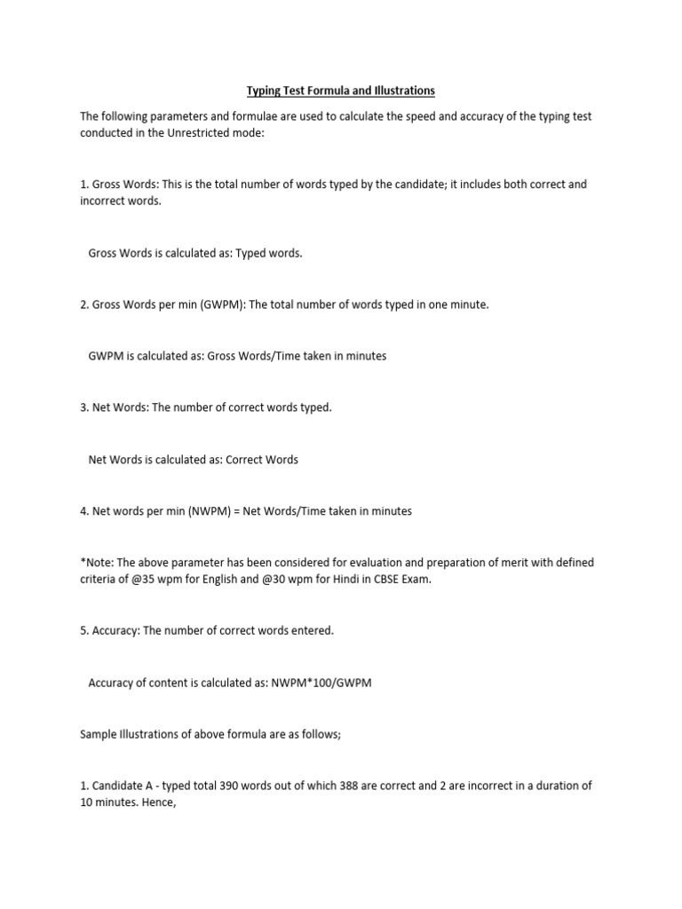 Typing Test Formula and Illustration | PDF | Career & Growth