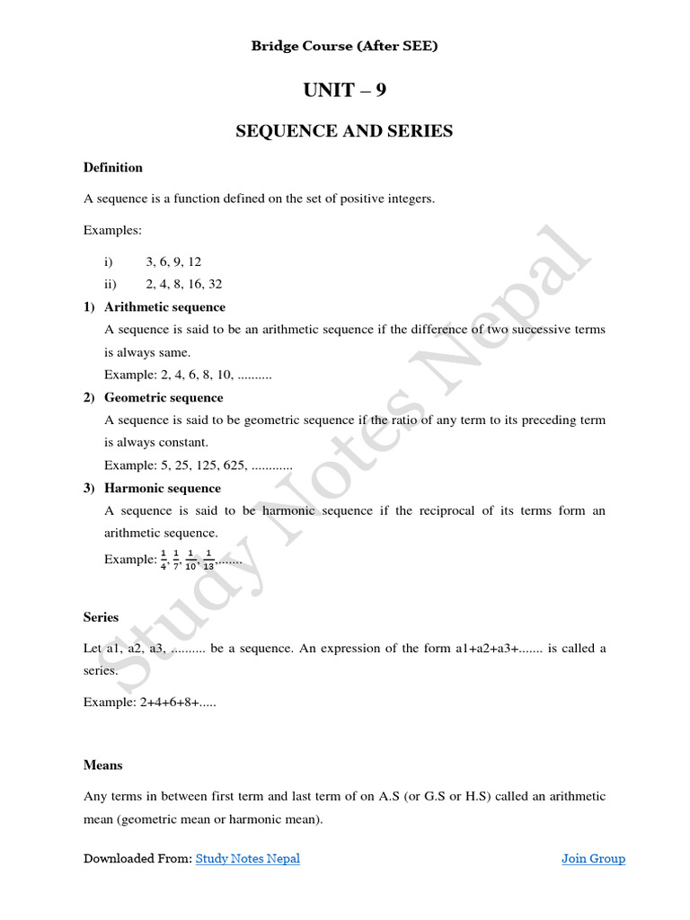 Unit 9 Sequence and Series | Download Free PDF | Mean | Sequence
