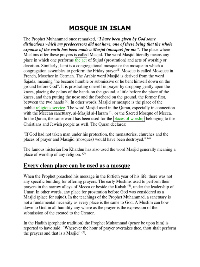 Mosque in Islam | PDF | Mosque | Muhammad