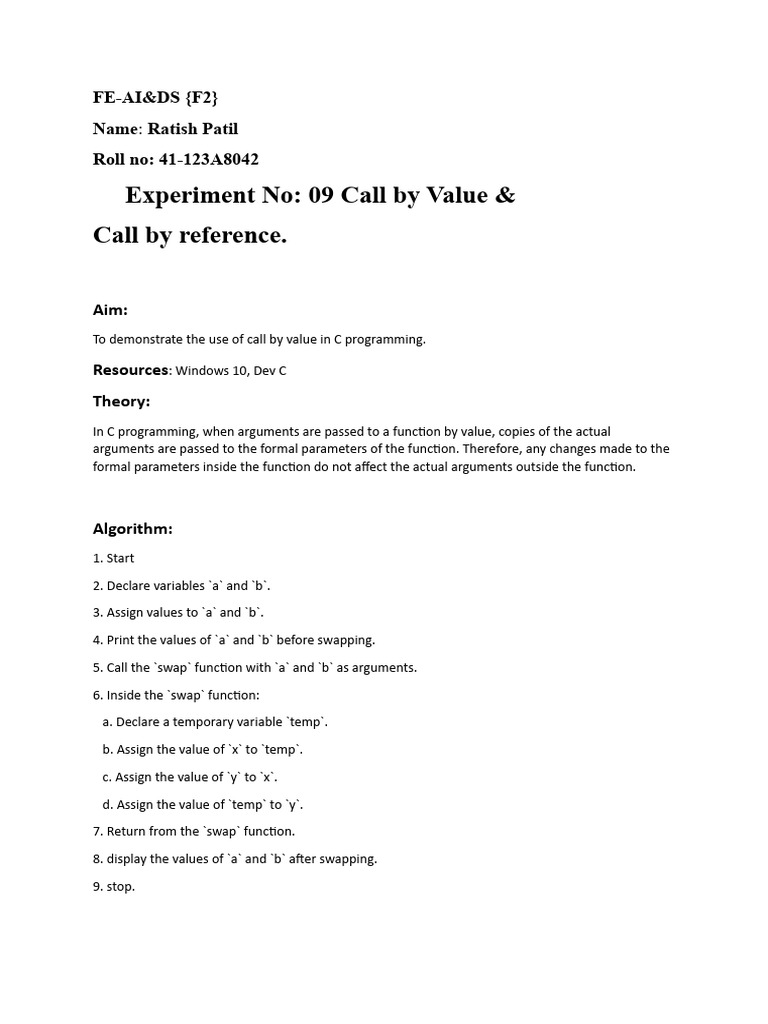 Call By Value And Reference Pdf Parameter Computer Programming Computing