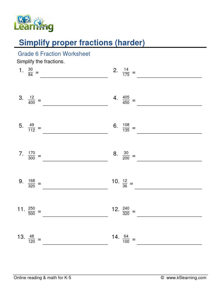 Hard Fraction Simplification Worksheet | PDF