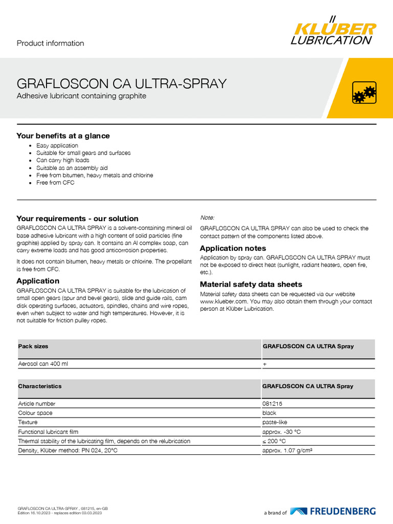 Grafloscon CA Ultra-Spray 081215 Pi GB en | PDF | Lubricant | Graphite