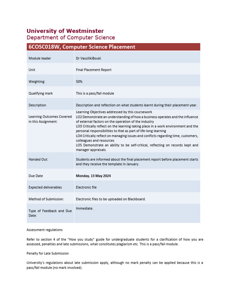 Placement Report Guidelines | PDF | Psychological Concepts | Cognition