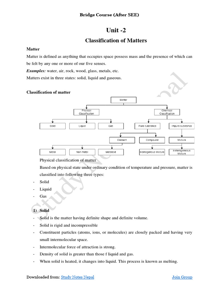 Unit 2 Classification of Matters | PDF | Mixture | Chemical Substances