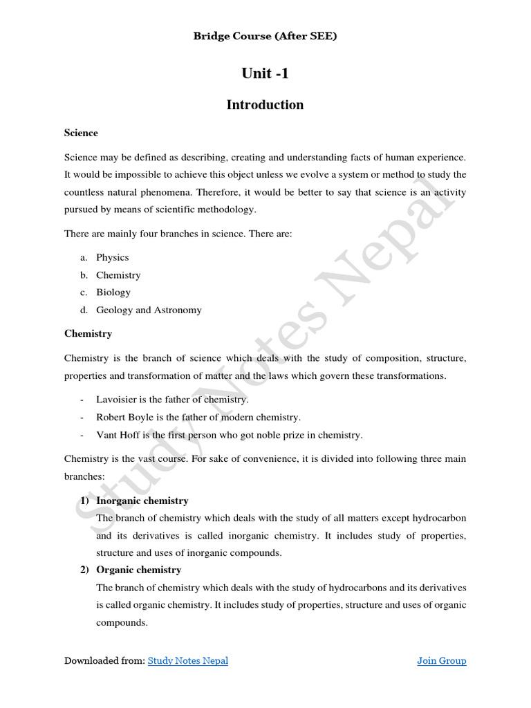 Unit 1 Introduction To Chemistry | PDF | Chemistry | Science