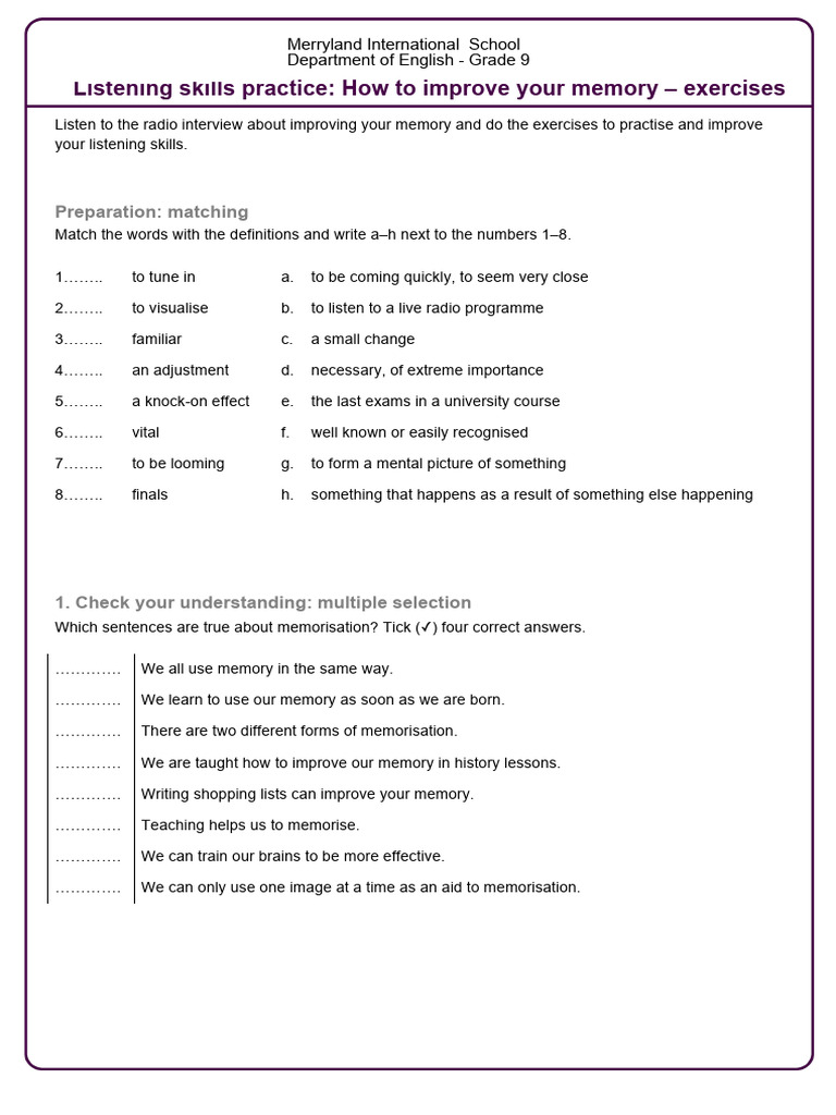 How To Improve Your Memory - Exercises | PDF | Memory | Vocabulary