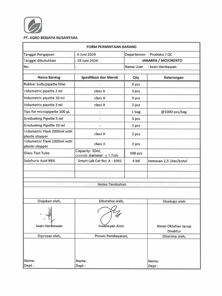 Form Permintaan Barang QC Lab - Iwan Hermawan | PDF