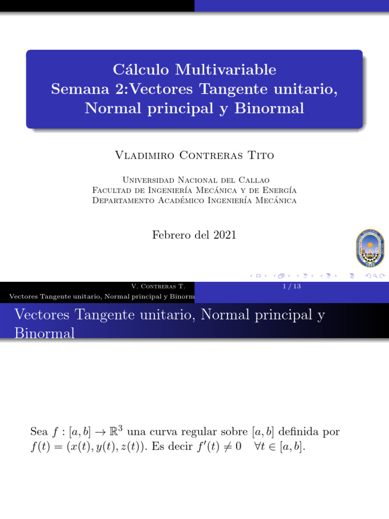 Vectores Tangente, Normal y Binormal | PDF | Curva | Aceleración