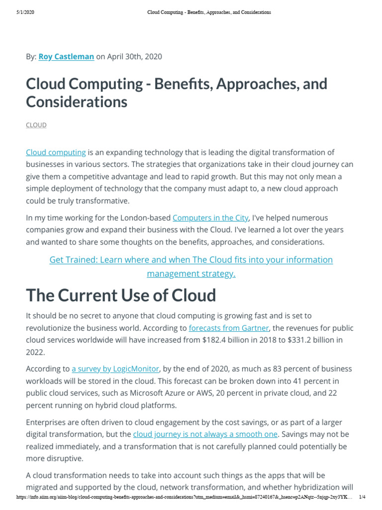 Cloud Computing - Benefits, Approaches, and Considerations | PDF ...