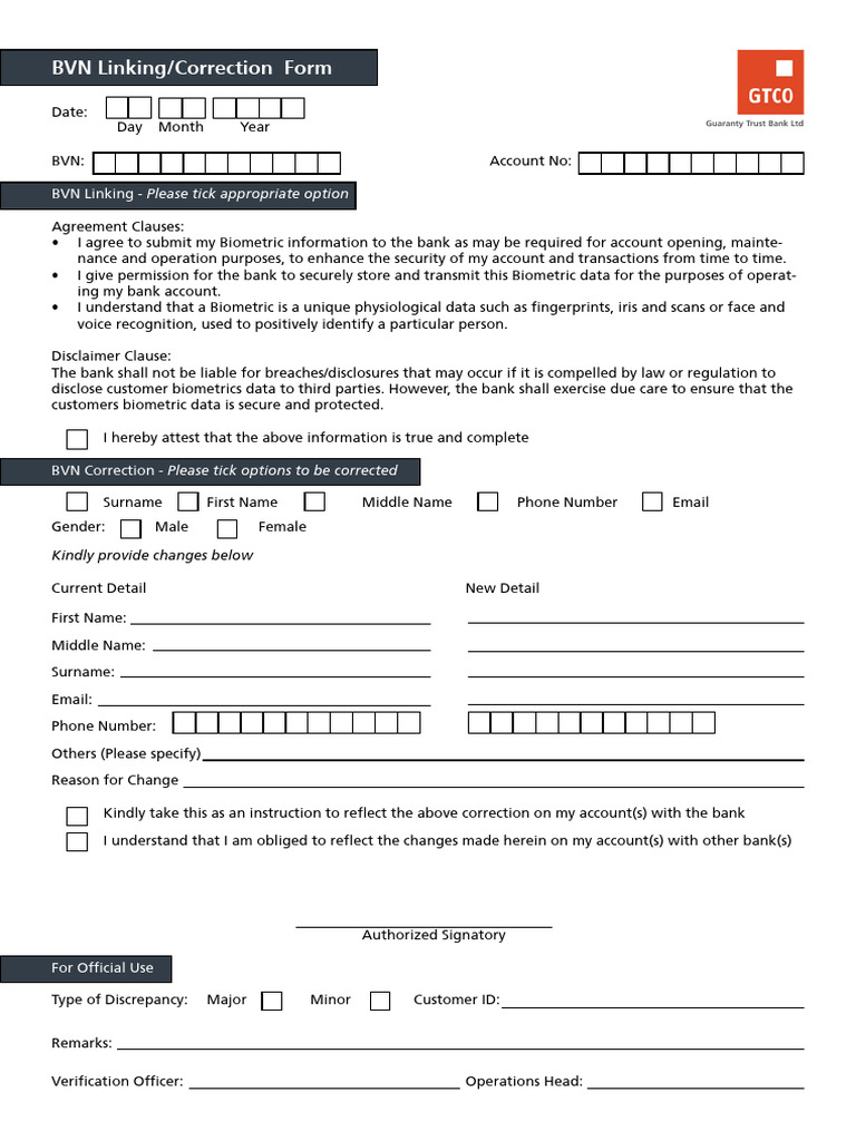 BVN Linking Correction Form | PDF