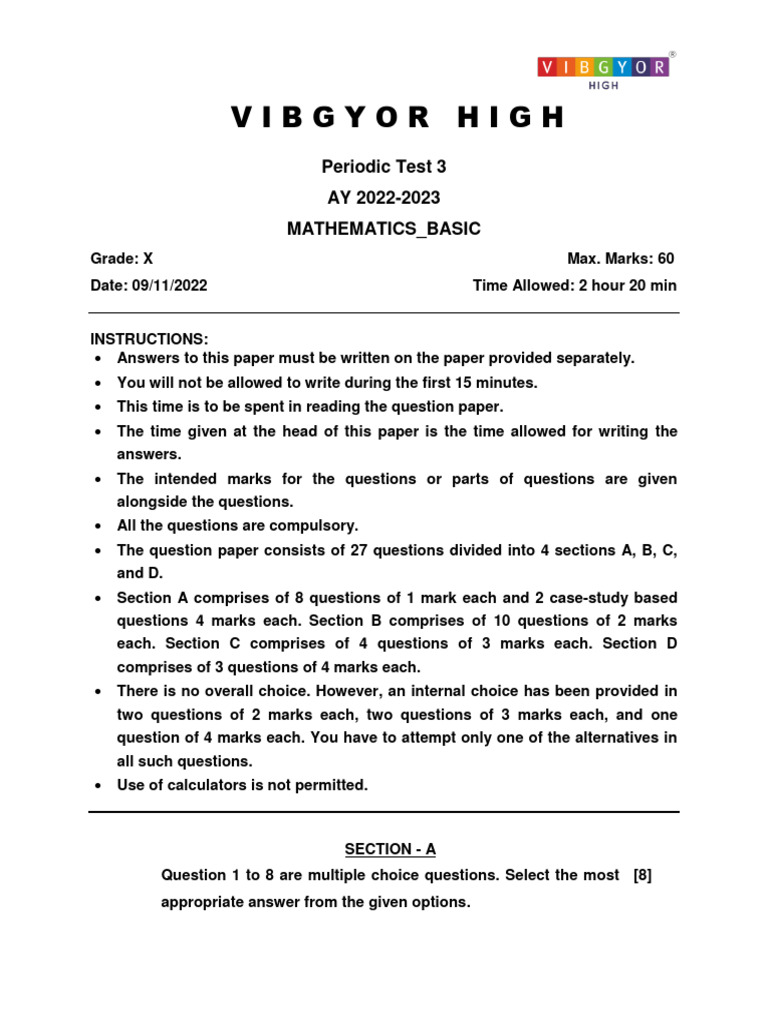 CBSE GR 10 - Basic Mathematics - BASIC - QP - Set 3 | PDF | Circle | Area