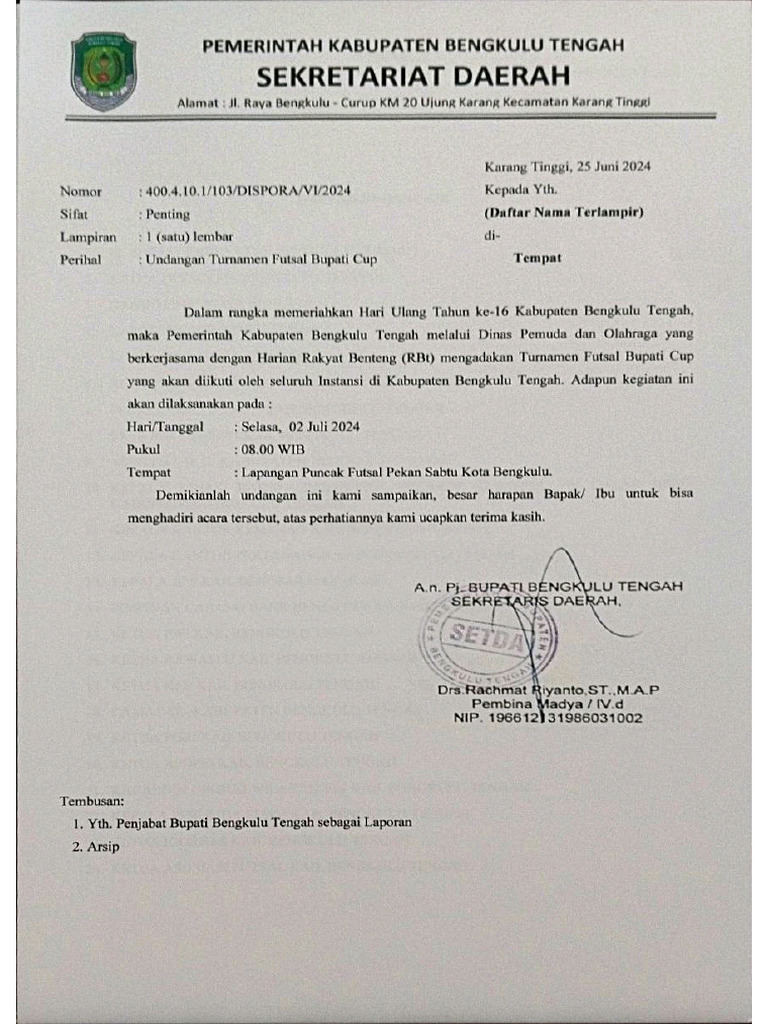 Undangan Futsal Setda | PDF