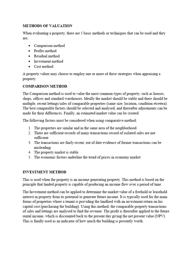 Methods of Valuation | PDF | Net Present Value | Valuation (Finance)