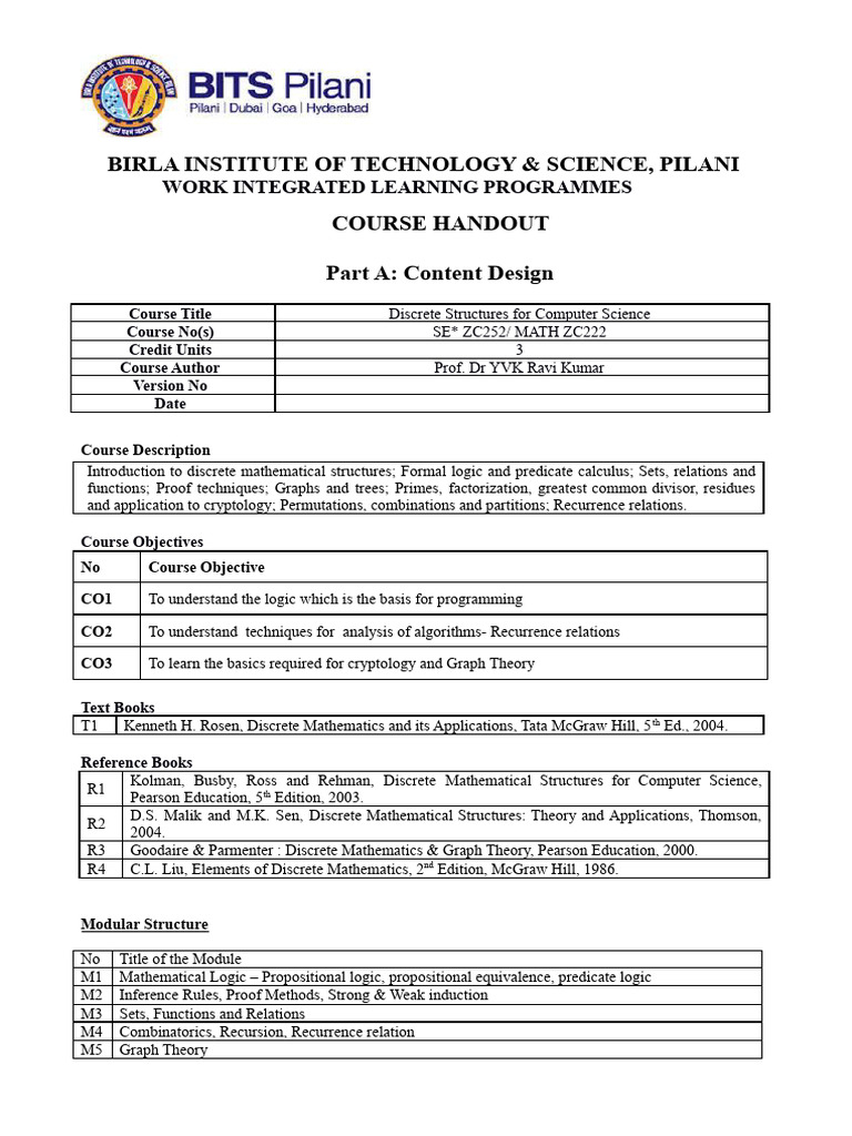 Course Handout | PDF | Discrete Mathematics | Mathematical Logic