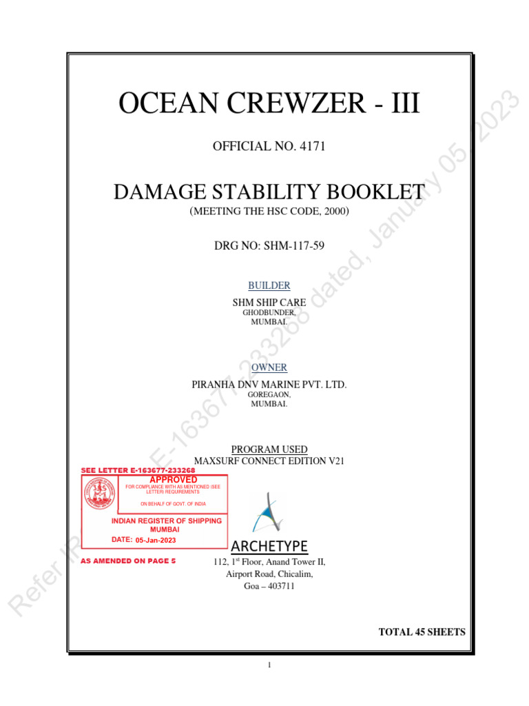 59 Damage Stability Booklet OC III (HSC CODE) | PDF | Hull (Watercraft) | Ships