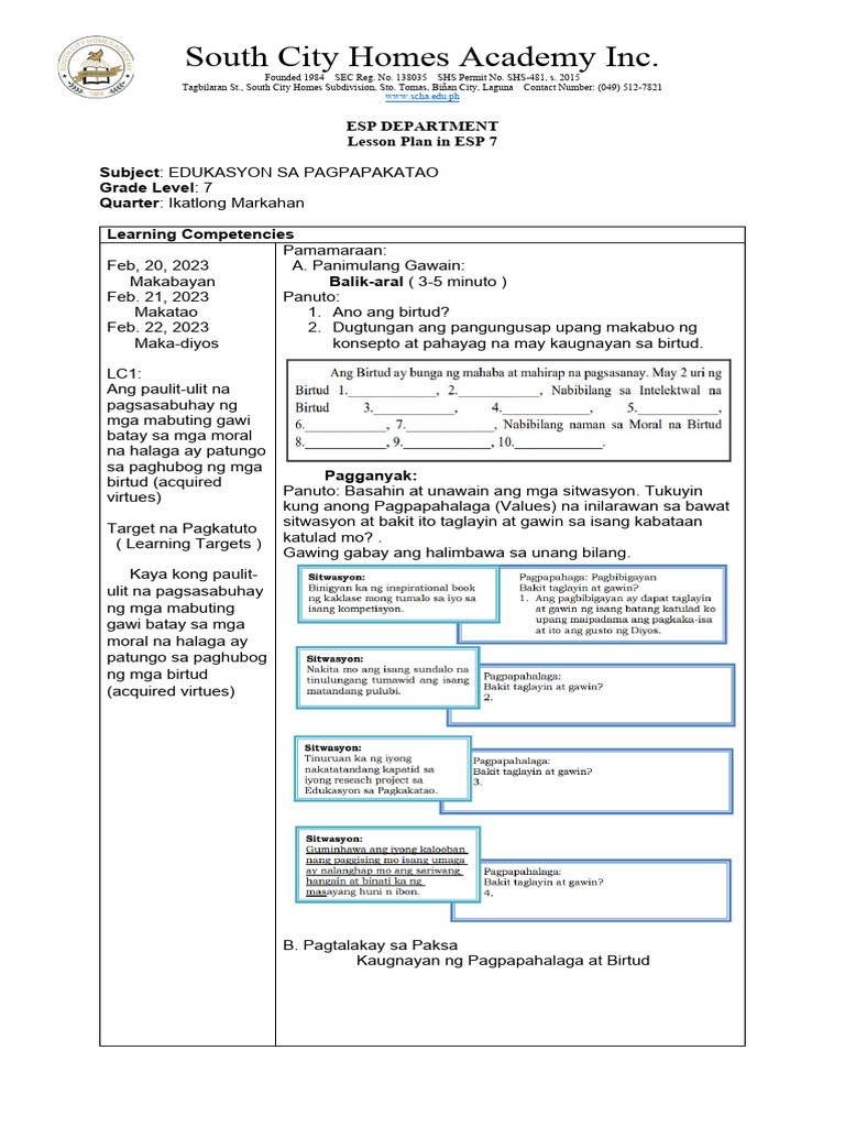 Q2 - LESSON PLAN IN ESP Feb. 20-23 | PDF