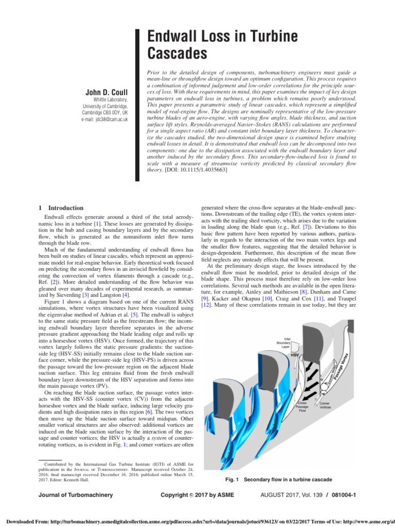 2017 - Endwall Loss in Turbine Cascade | Download Free PDF | Vortices | Boundary Layer
