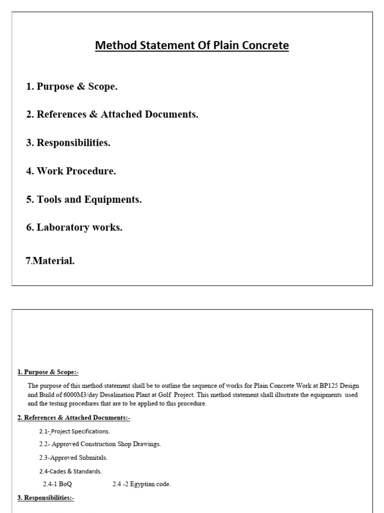 Method Statement of Plain Concrete | PDF | Concrete | Building Engineering