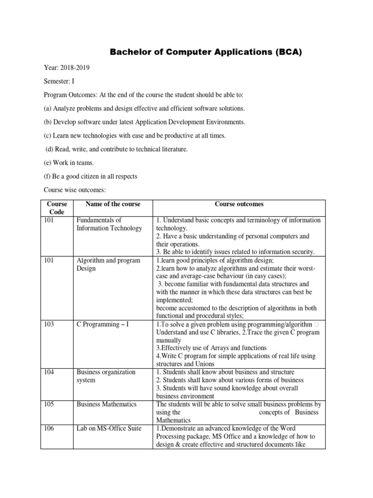 BCA Course Structure | PDF | Databases | Programming