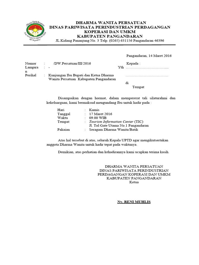 Surat DHARMA WANITA PERSATUAN | PDF