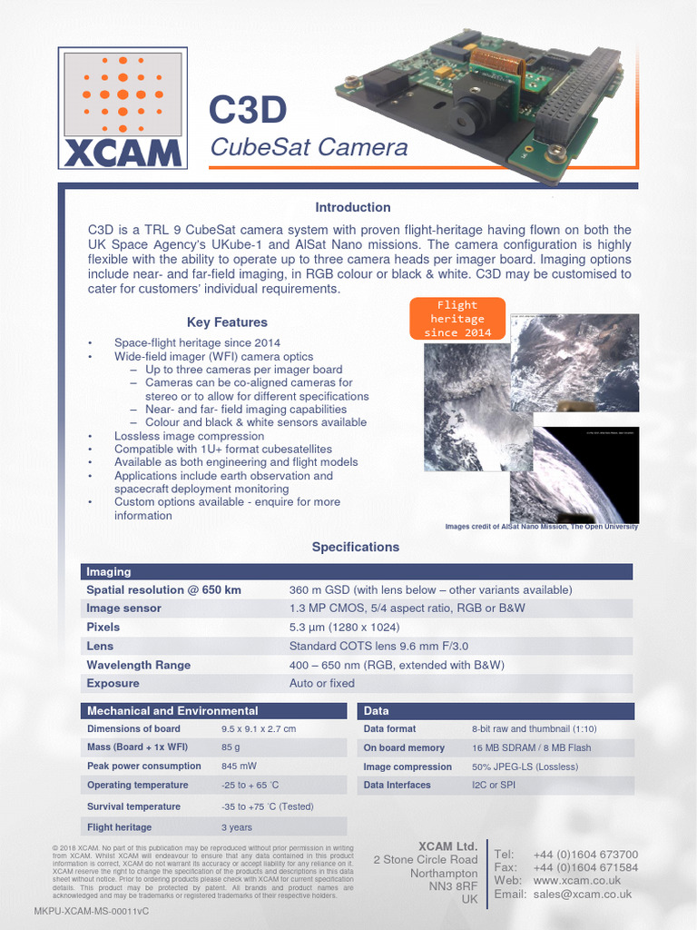 Satsearch Datasheet x7lkd0 Xcam c3d | PDF | Camera | Rgb Color Model