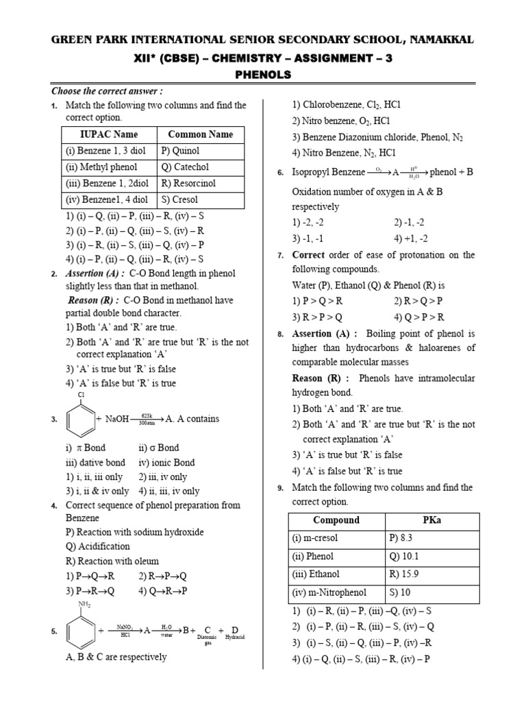 Xiicbse Che Assi 3 QP | PDF | Acid | Chemical Bond