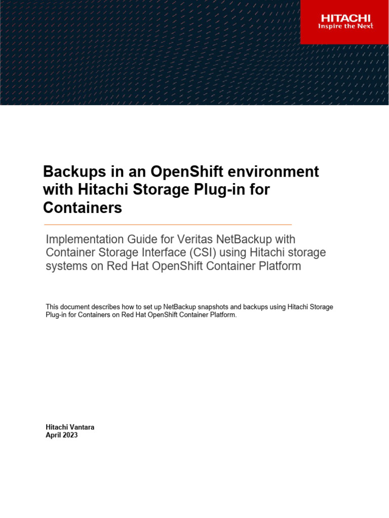 Backups in Openshift Environment With Storage Plug in For Containers ...