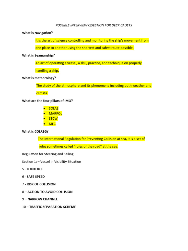 Deck Cadet Interview Preparation Guide | PDF | Technology & Engineering ...