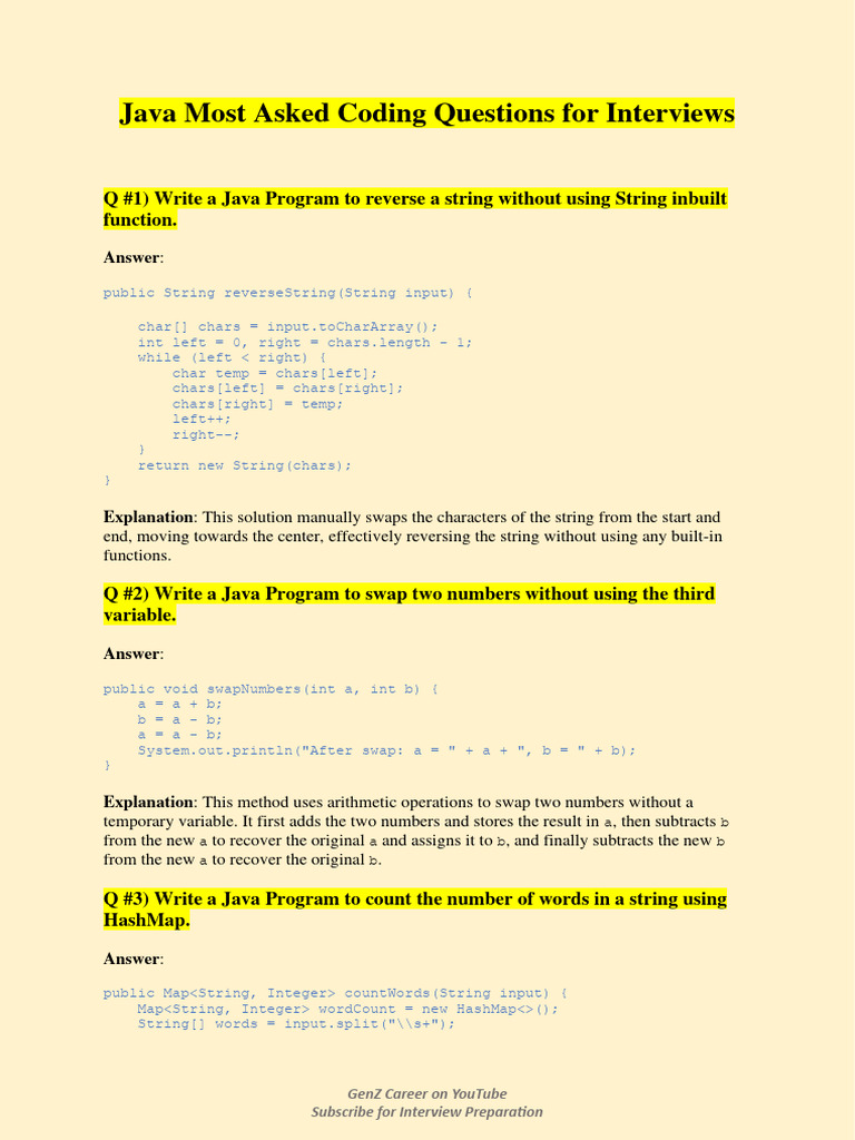 Common Step - Java Most Asked Coding Questions and Answers | PDF ... Common Step - Java Most Asked Coding Questions and Answers | PDF ...
