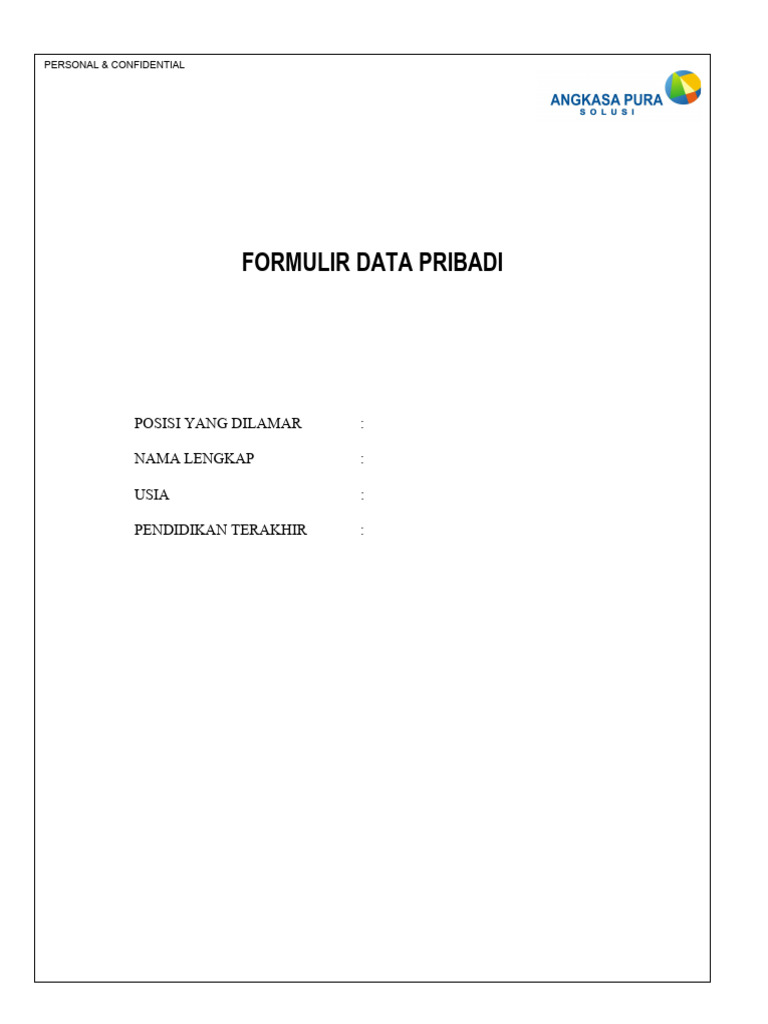 Formulir Data Pribadi Pelamar Kerja | PDF