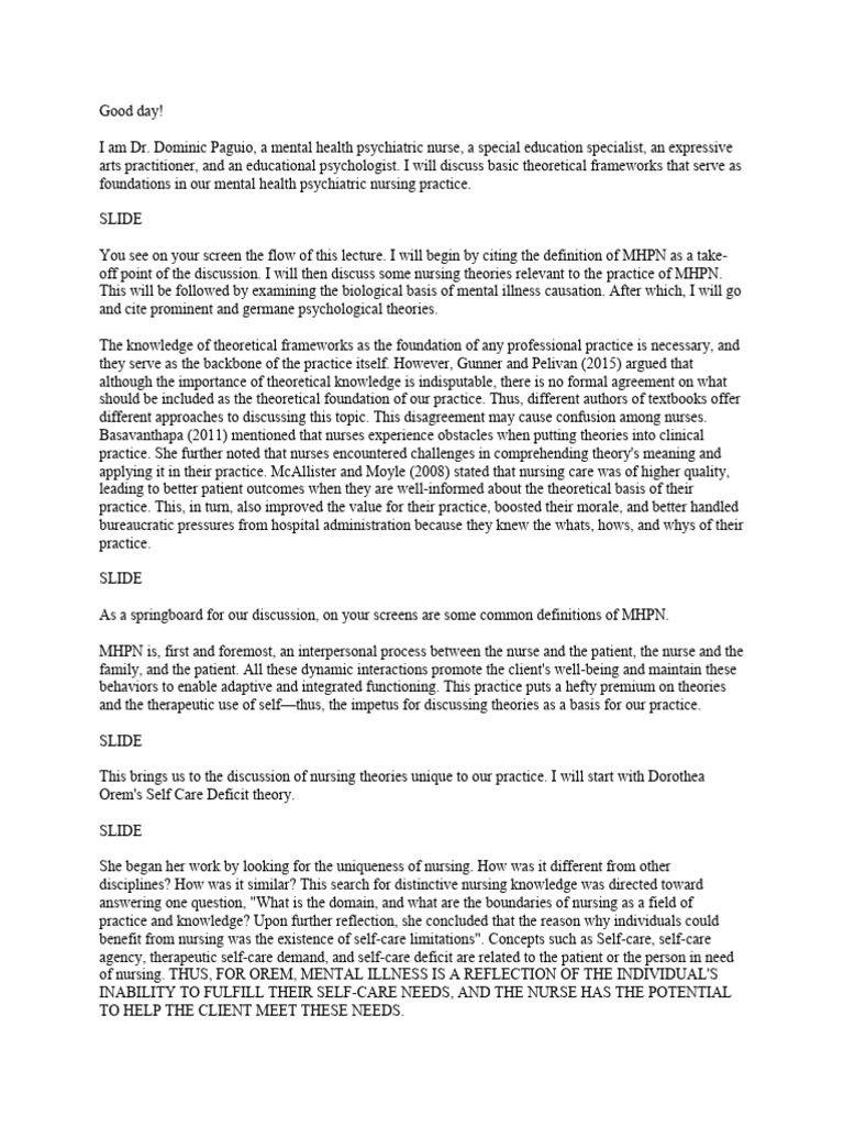 Script For MHPN Theo | PDF | Id | Developmental Psychology