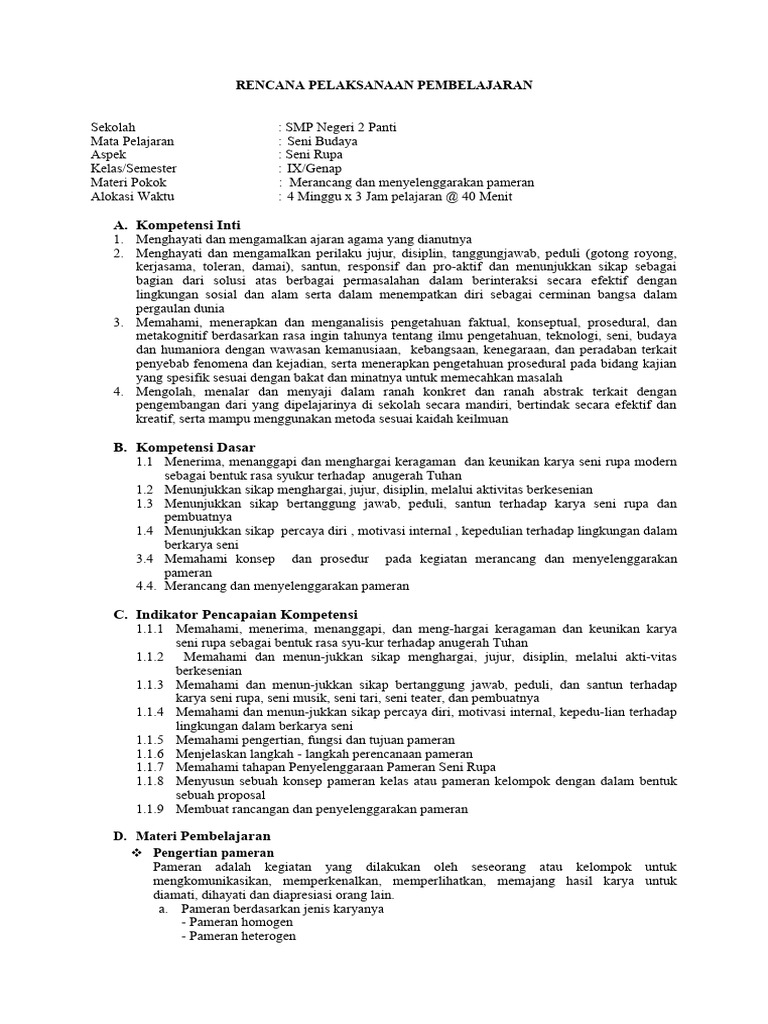 RPP Seni Rupa Kelas IX | PDF | Karier & Perkembangan
