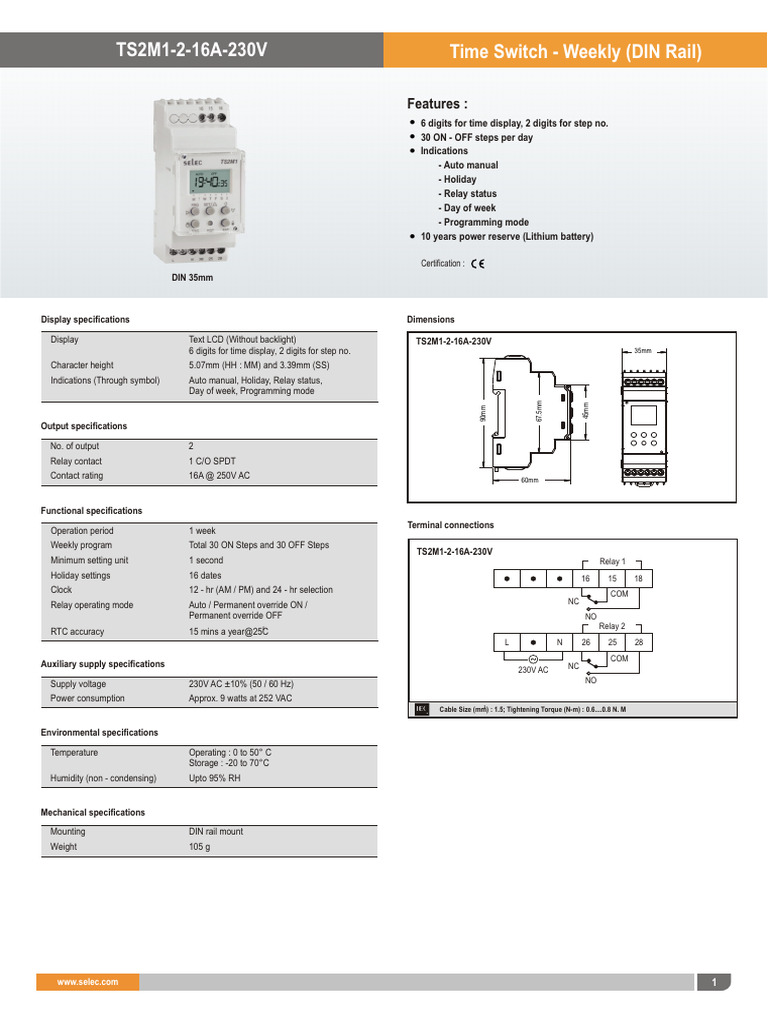 TS2M1 2 16A 230V CE - Datasheet | PDF | Relay | Alternating Current