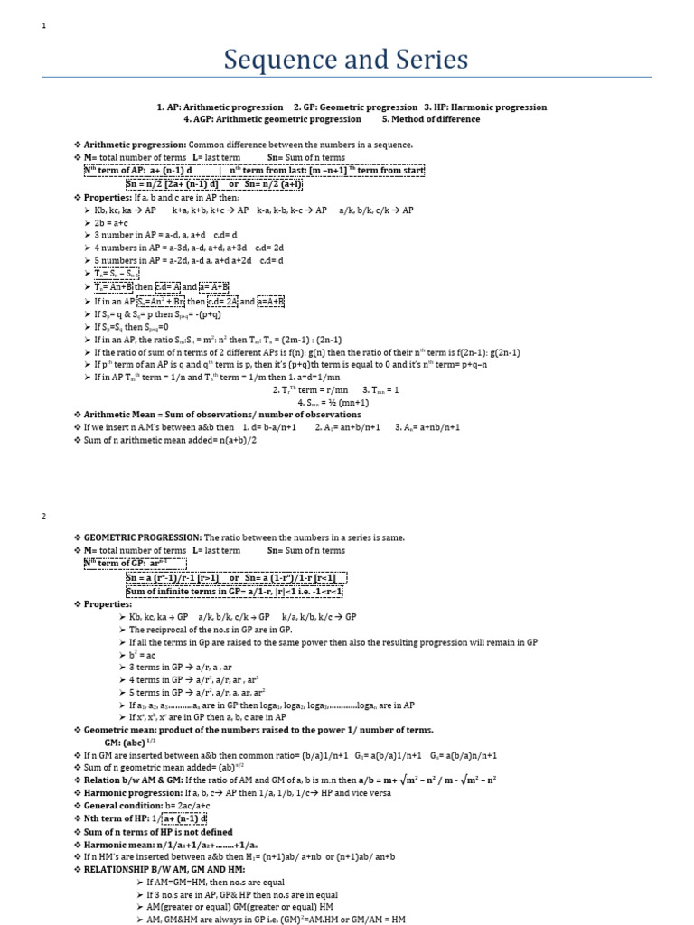 Sequence and Series | PDF | Mathematics | Arithmetic
