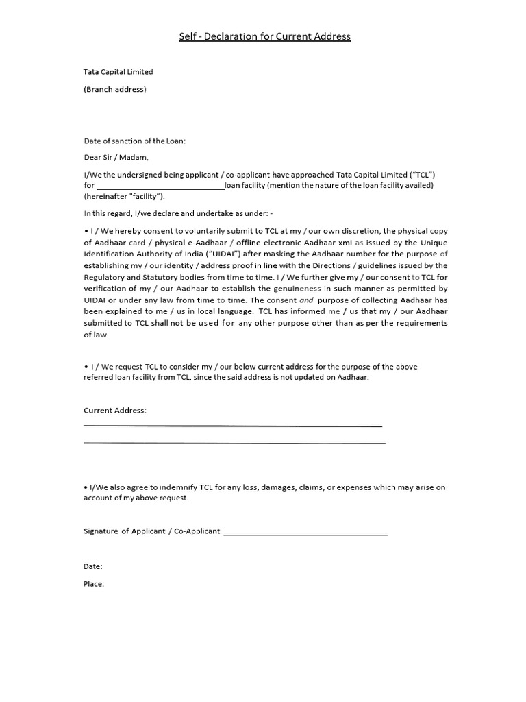 TCL - Self Declaration Address Forms | PDF