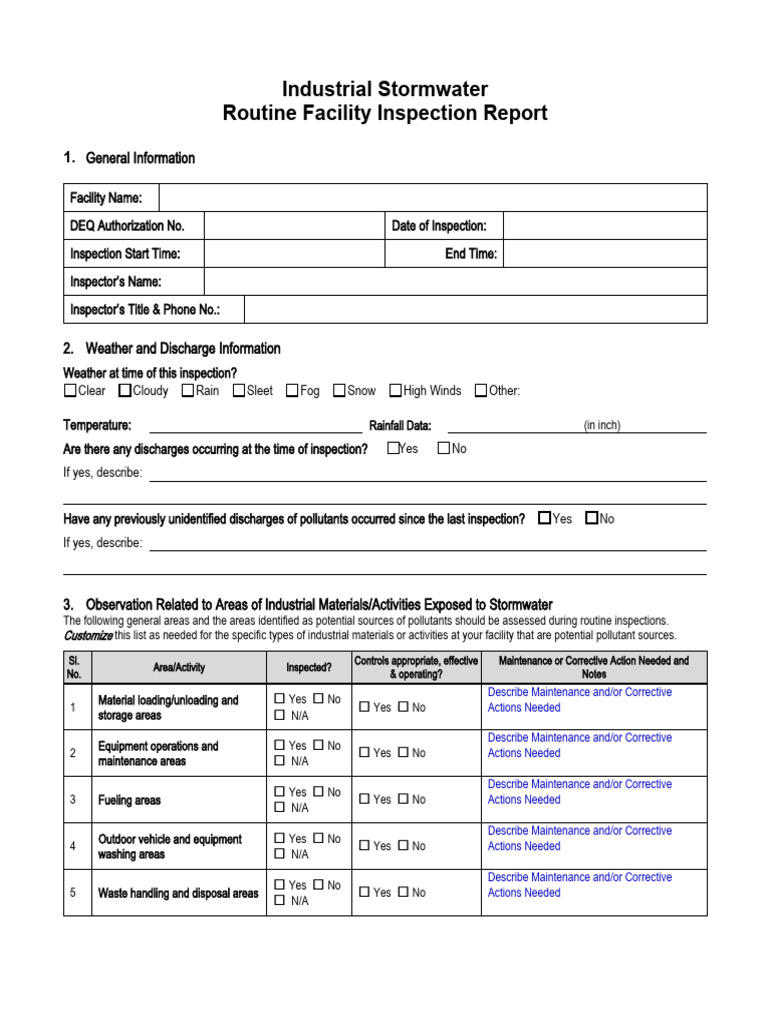 Routine Facility Inspection Report - Template | PDF | Earth Sciences