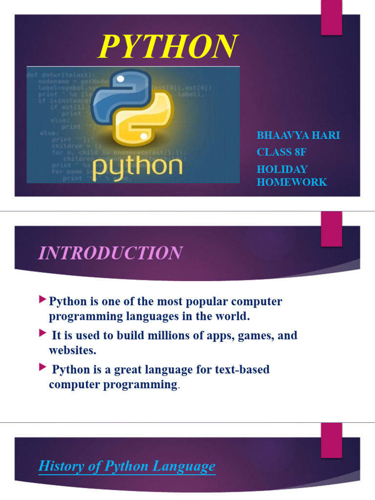 Python Language (Holiday Homework) - Bhaavya Hari | PDF | Computers