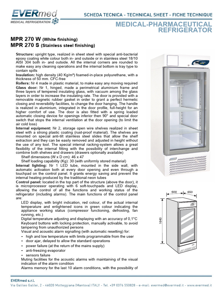 Data Sheet MPR 270 | PDF | Refrigerator | Door