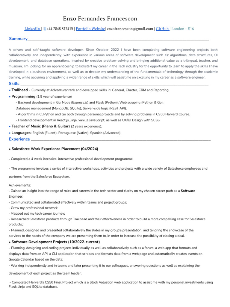 Cv Software Engineer Pdf Websites Application Software