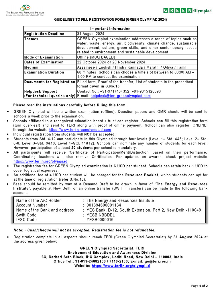 Green Olympiad 2024 Registration Guide | PDF | Cheque