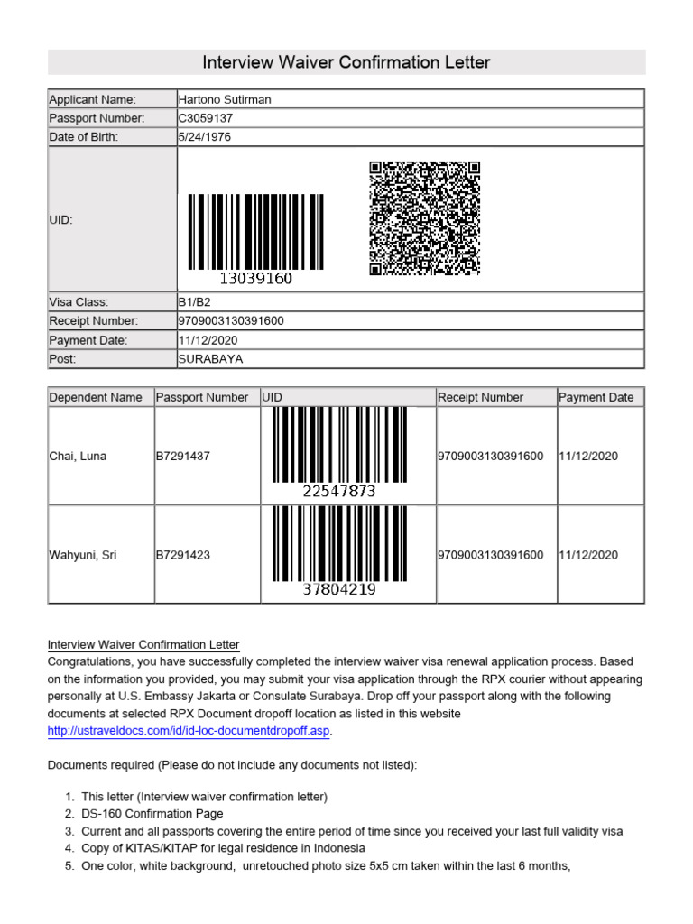 Interview Waiver Confirmation Letter | PDF