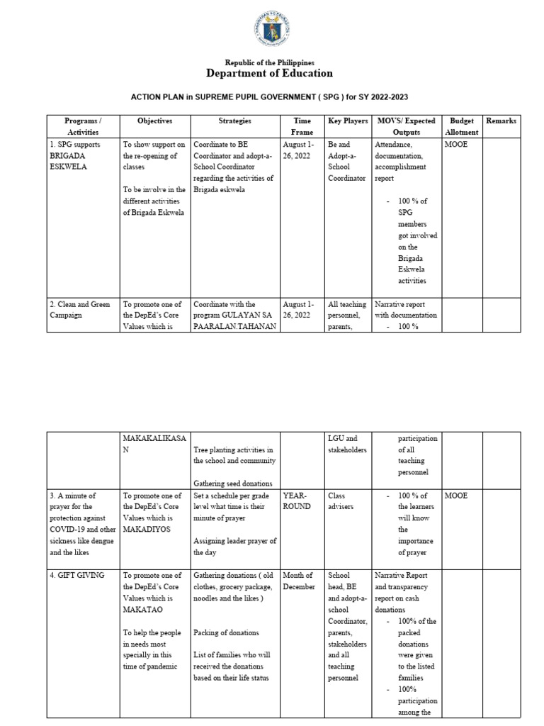 SPG Action Plan | PDF