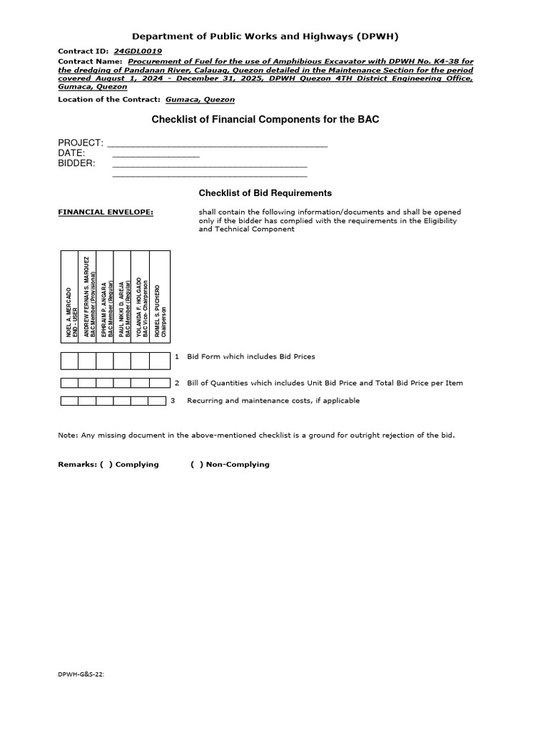 DPWH Fuel Procurement Checklist 2024-2025 | PDF