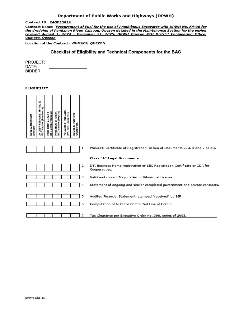 24GDL0019 Eligibility and Technical Checklist | PDF