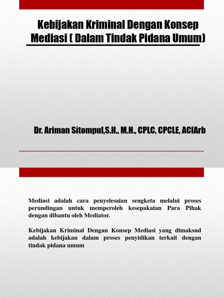 Part 4 - Kebijakan Kriminal Konsep Mediasi | PDF