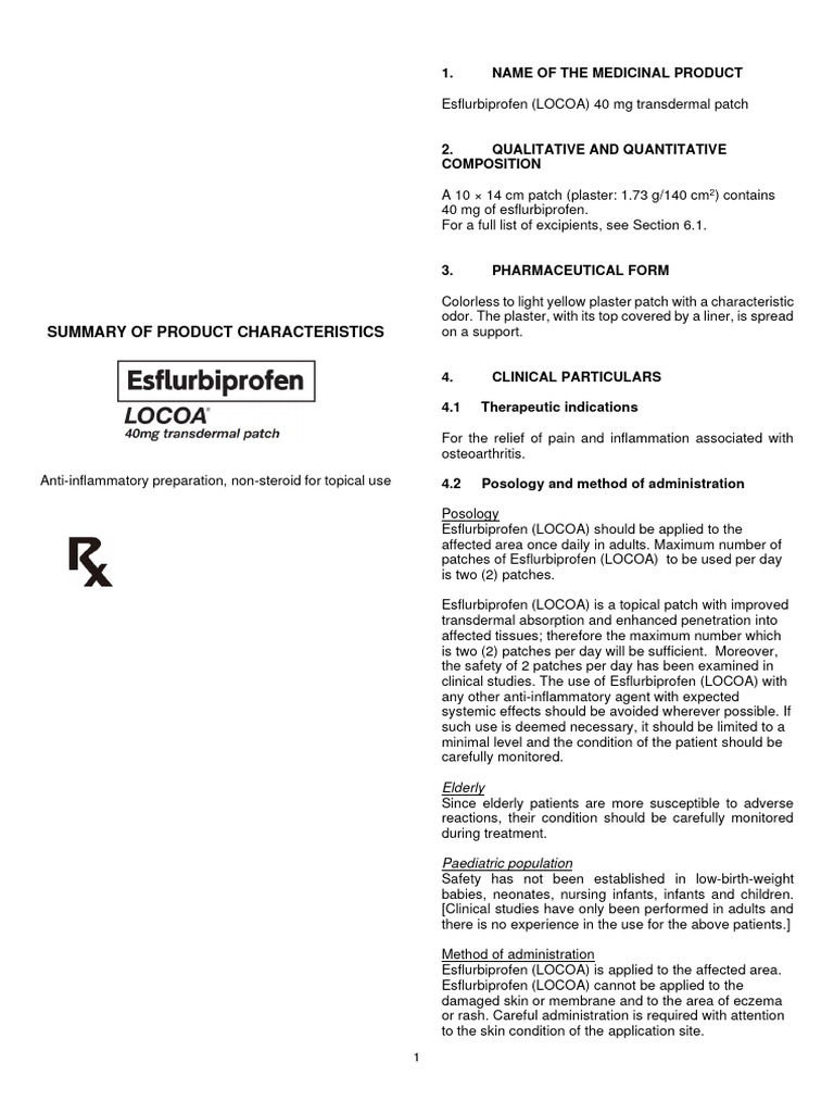 Esflurbiprofen LOCOA Patch Overview | PDF | Nonsteroidal Anti ...