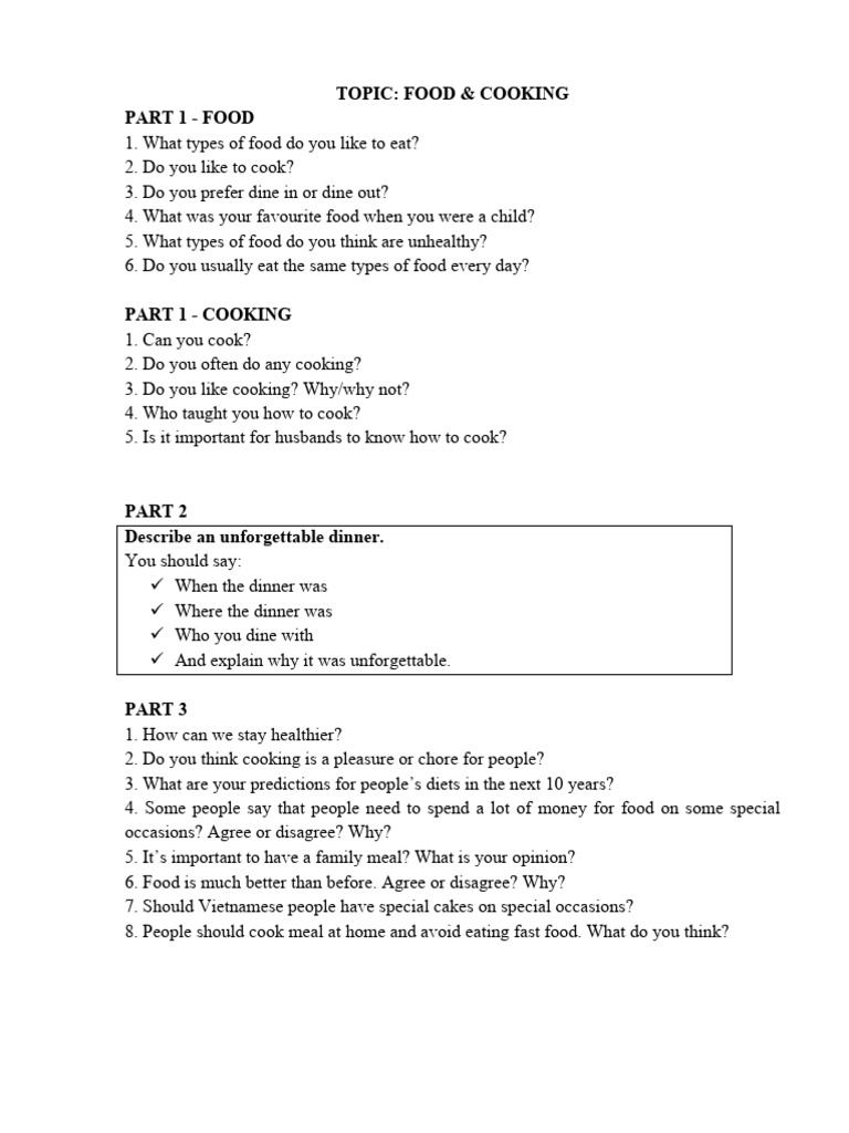 TOPIC Food Cooking | PDF | Meal | Foods