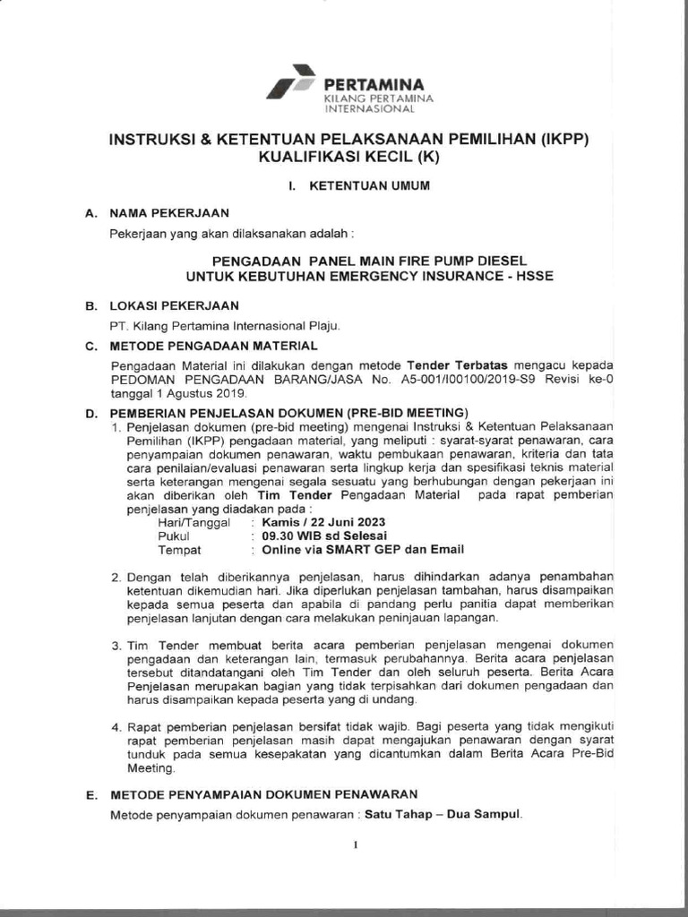 Ikpp Pengadaan Panel Main Fire Pump Diesel Untuk Kebutuhan Operasional ...