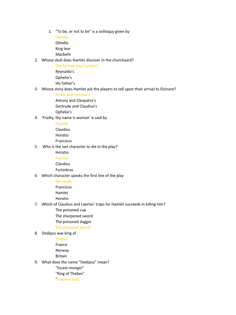 Drama Test Key 01 | PDF | Oedipus